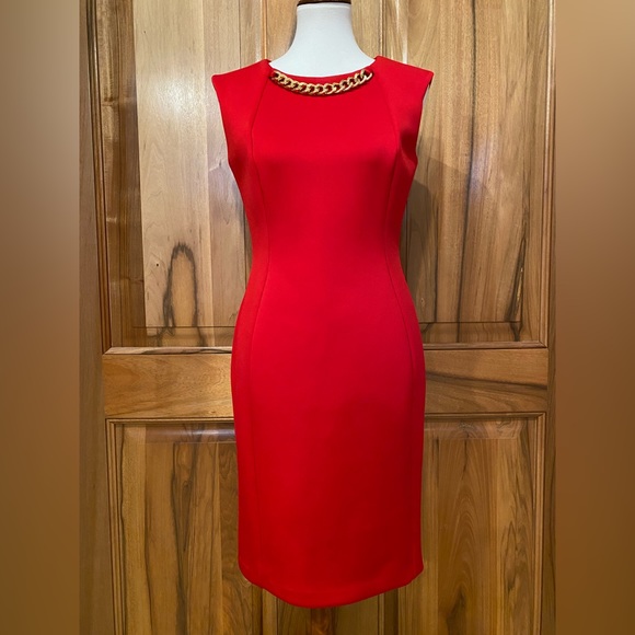 Calvin Klein | Dresses | Calvin Klein Lipstickred Bodycon Dress Chain ...